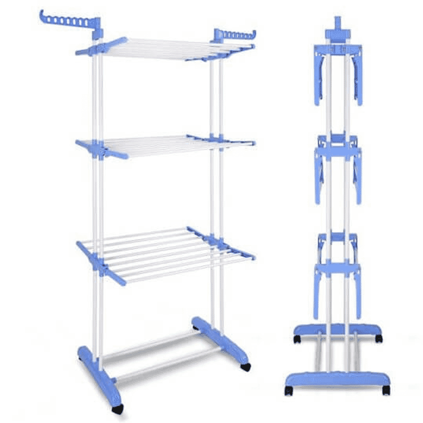 Folding 3 Tier Clothes Drying Rack Rolling Collapsible Garment Laundry ...